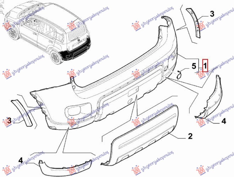 ZADNJI BRANIK PM (4X4/TREKKING) (O) FIAT PANDA NEW (2012-) (OEM: 96525561)