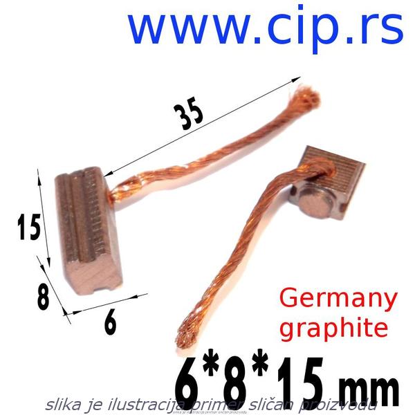 Četkica 6x8x15 cu 6.5 8 15 m02-33 p38 žljeb i izvod sa strane alternat