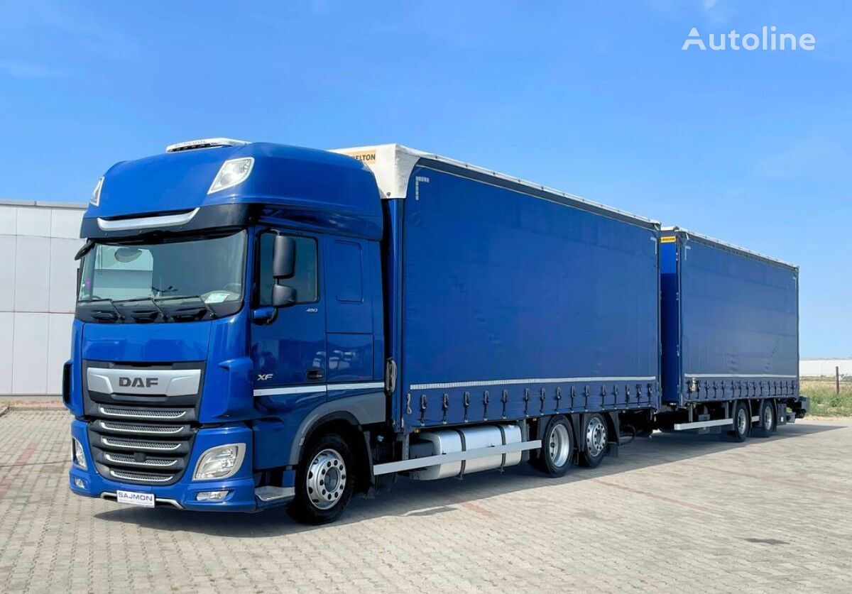 DAF XF 480 / ZESTAW TANDEM 120 M3 / PRZEJAZDOWY / WÓZEK WIDŁOWY / 7, kamion sa klizna zavesa cerada + prikolica sa kliznom ceradom