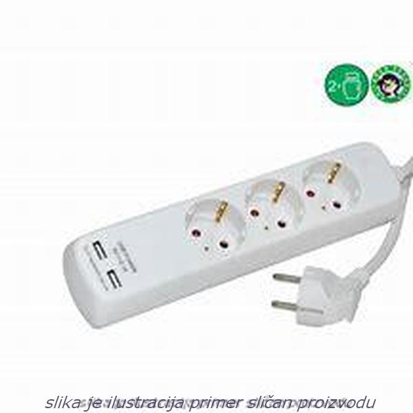 PRODUŽNI KABAL PM3X-2M3GNEZDA -UZEMLJ.SA 2X USB PRIKLJUČNI 5V DC 2.1A