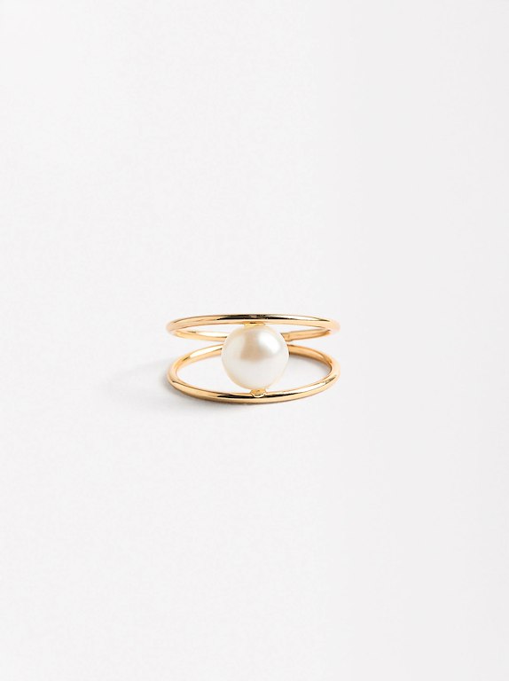 Double ring with pearl