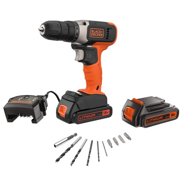 BLACK & DECKER Aku bušilica odvijač 18V 2 x 1,5 Ah BCD001KBA10 sa setom pribora u koferu