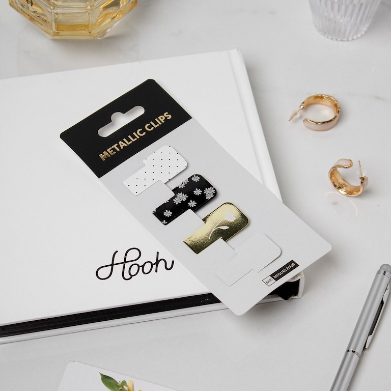 Miquelrius – Metalni book markeri 4 kom – Black White Gold – Floral