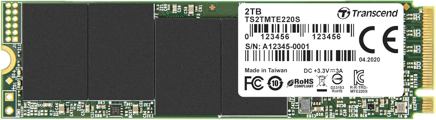 Transcend SSD TS2TMTE220S M.2 NVMe 2TB , 2280, PCIe Gen3x4, M-Key, 3D TLC, with Dram, Read/Write 3,500/2,900 MB/s, 4400 TBW, 2280