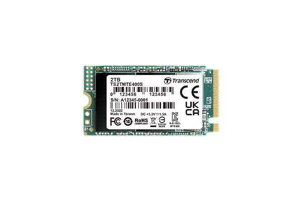 Transcend SSD TS2TMTE400S 2TB, M.2 2242, PCIe Gen3x4, NVMe, SATA3 M Key, 3D NAND, DRAM-less, Read 2000 MB/s, Write 1700 MB/s, Single-sided