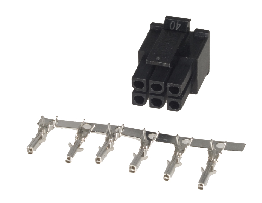 Molex, Micro-Fit 3.0, muško kućište sa ženskim pinovima, 2 x 3 pina, RM3.0, 43020