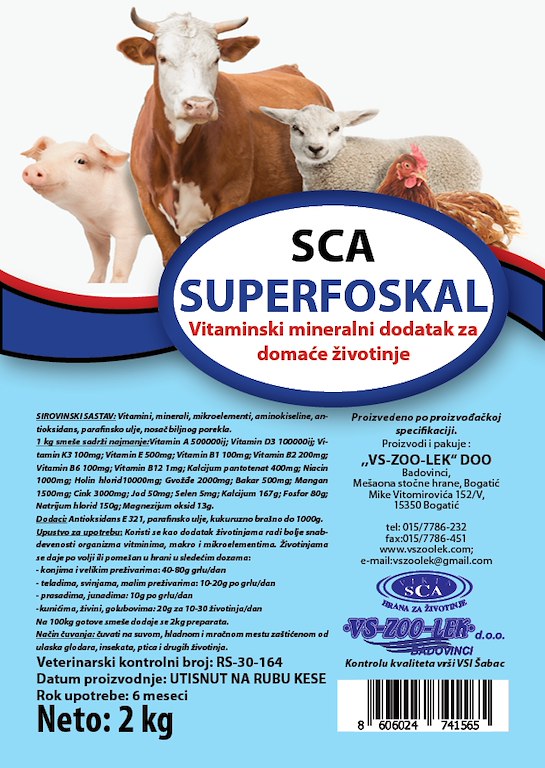 SCA SUPERFOSKAL Vitaminski mineralni dodatak za domaće životinje 2kg