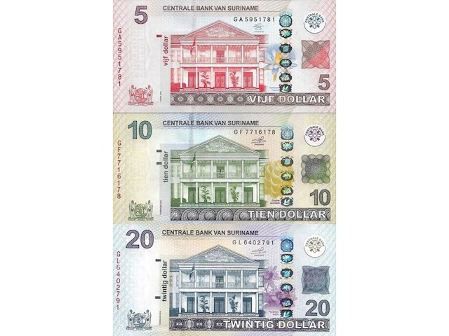 Surinam SURINAME 5, 10 i 20 Dollar 2019 UNC