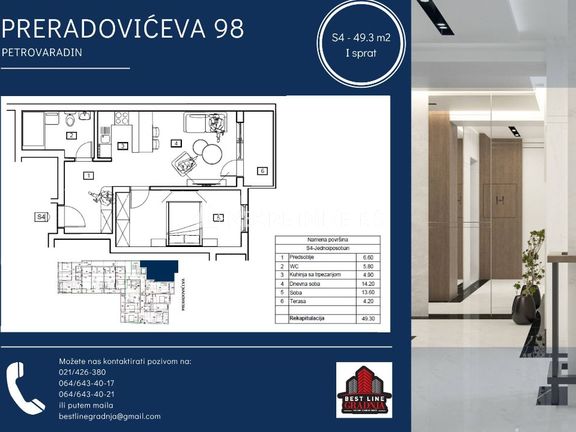 S4 - 49.30 m2 - JEDNOIPOSOBAN STAN U IZGRADNJI! PRERADOVIĆEVA 98 - PETROVARADIN, NOVI SAD!