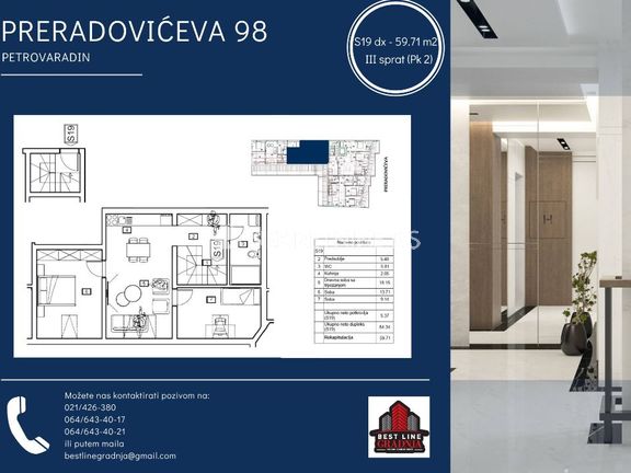 S19 - 69.710 m2 - DVOIPOSOBAN DUPLEX U IZGRADNJI! PRERADOVIĆEVA 98 - PETROVARADIN, NOVI SAD!