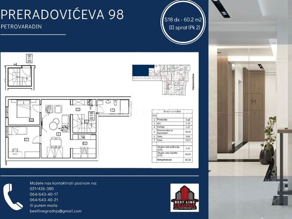 S18 - 60.20 m2 - DVOIPOSOBAN DUPLEX U IZGRADNJI! PRERADOVIĆEVA 98 - PETROVARADIN, NOVI SAD!