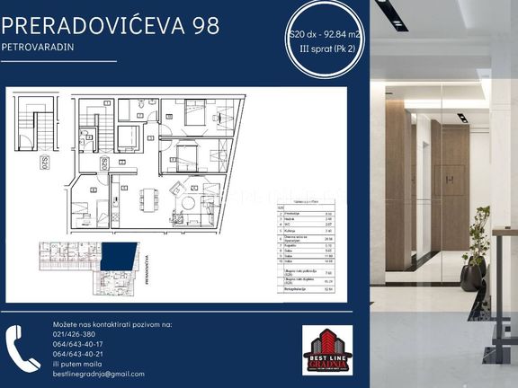 S20 - 92.84 m2 - TROIPOSOBAN DUPLEX U IZGRADNJI! PRERADOVIĆEVA 98 - PETROVARADIN, NOVI SAD!