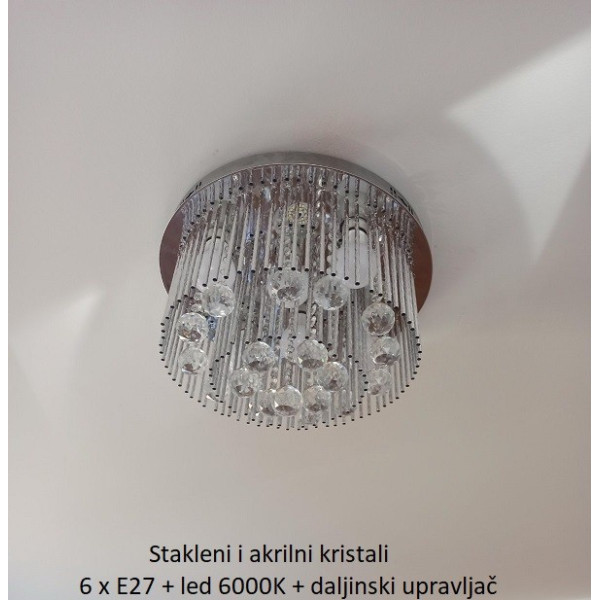 Kristalna luster plafonjera prečnik 40cm 6xE27+ LED KARLA-6 akrilni i stakleni kristali + daljinski