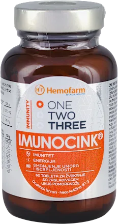 Hemofarm
ONE TWO THREE IMUNOCINK® za odrasle,, 60 kom
Dodatak ishrani