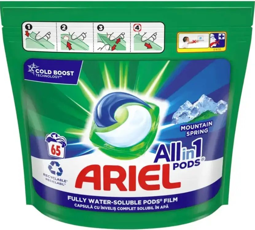 ARIEL All in One Pods Kapsule za pranje veša Mountain Spring, 65 komada