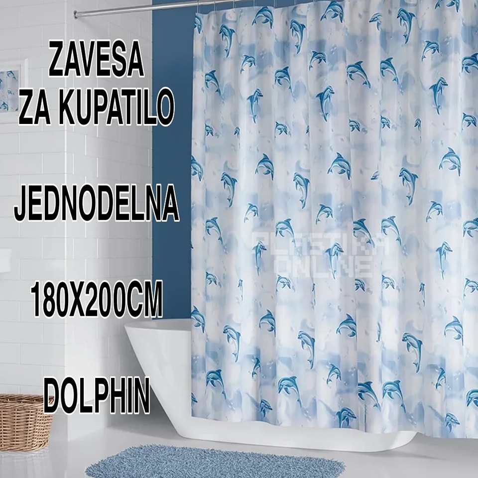 Jednodelna zavesa za kupatilo 180×200 cm DOLPHIN