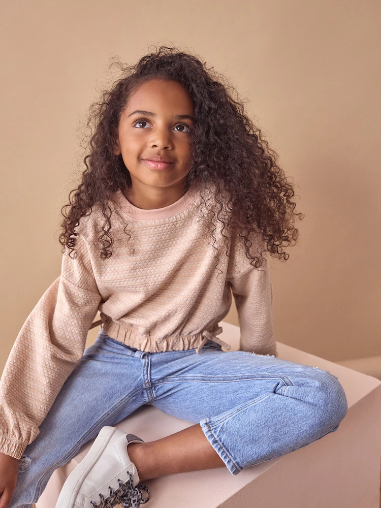 Pink Textured Ruche Hem Long Sleeve T-Shirt (3-16yrs)