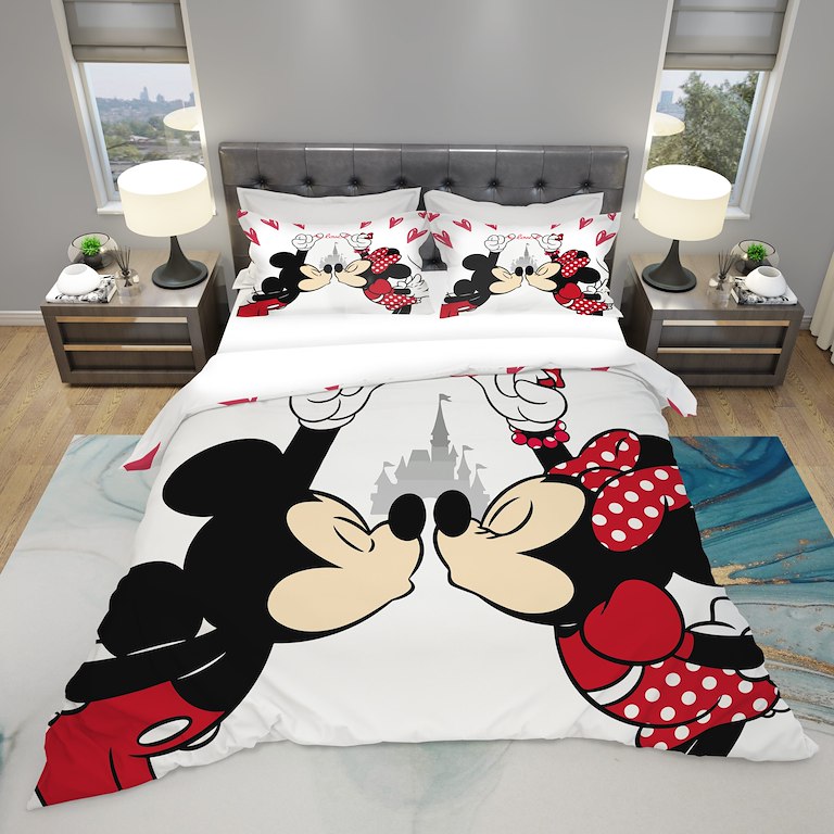 3D-POSTELJINA-Mickey Minnie poljubac bela