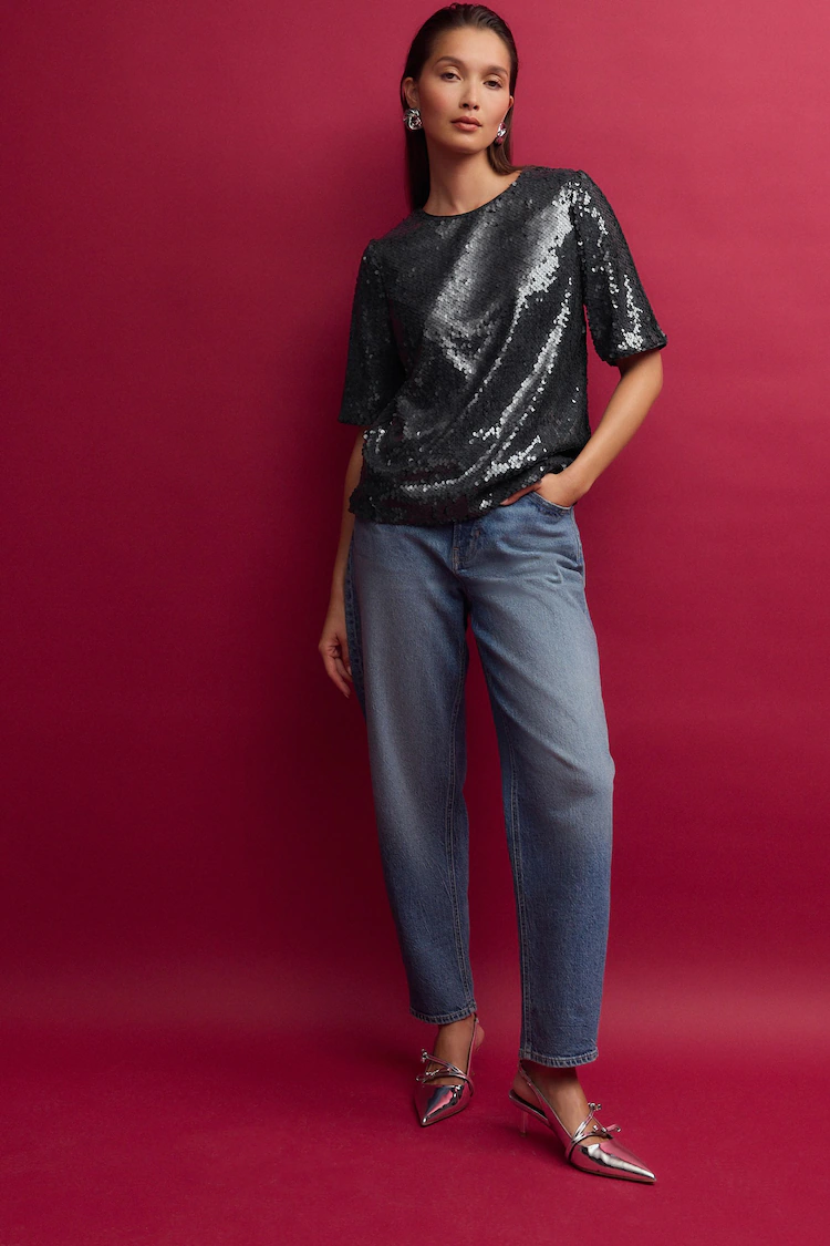 Pewter Sequin T-Shirt