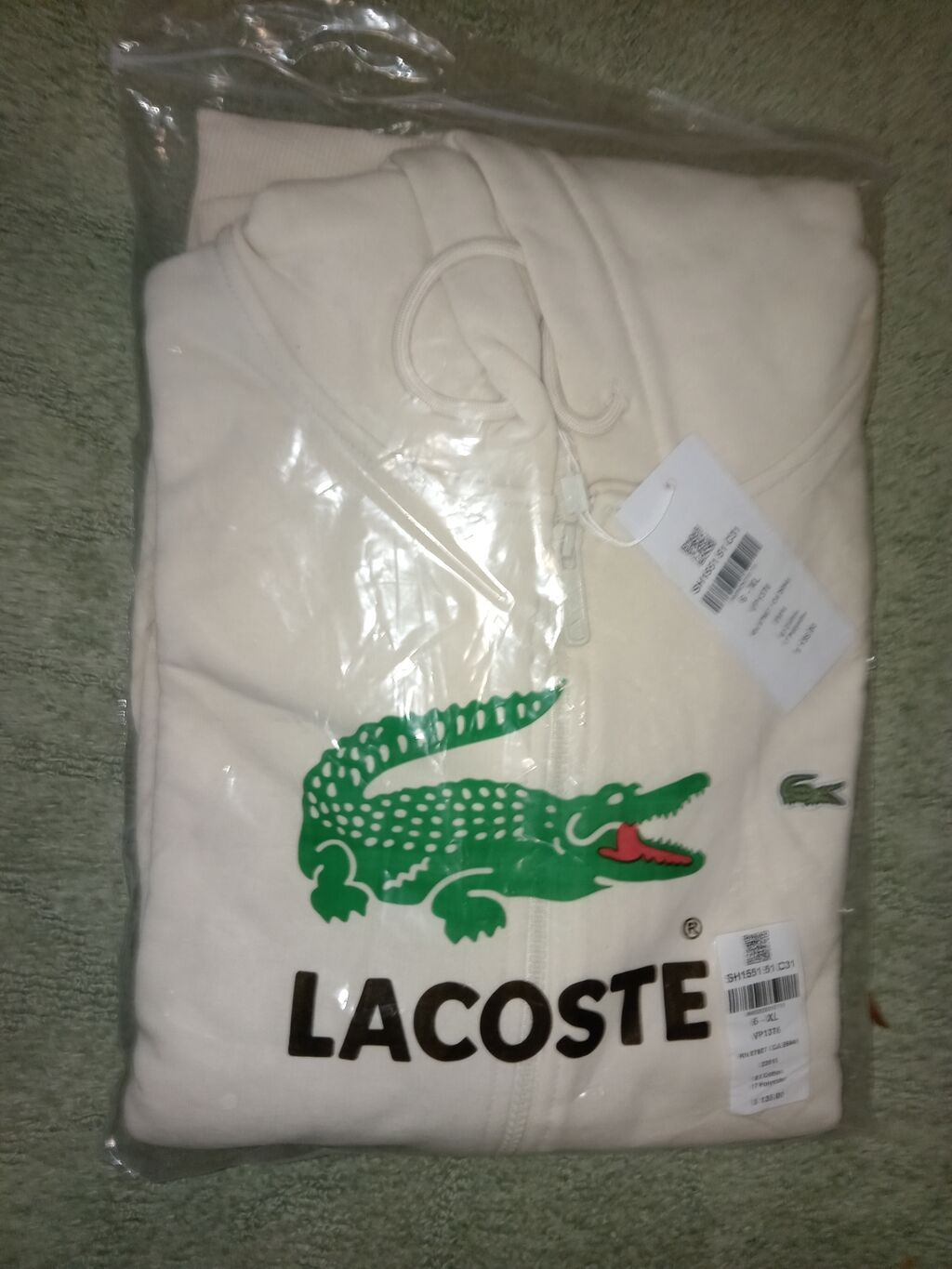 Men's Sweatshirt, XL (EU 54), Lacoste, bоја - Bela, Sa rajferšlusom