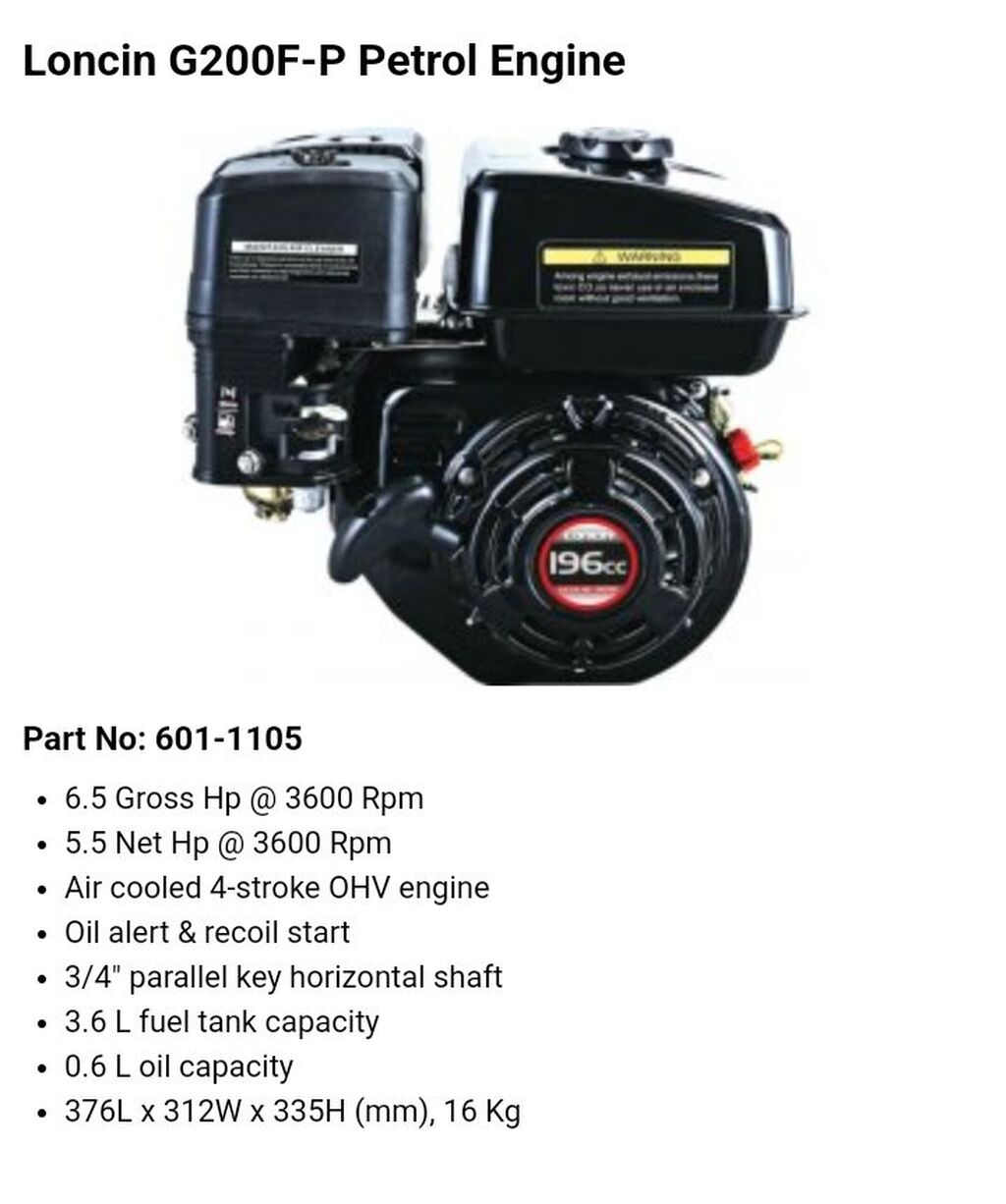 Engine new with 7-year warranty, unpacked. Plus 2 packs of Oil with