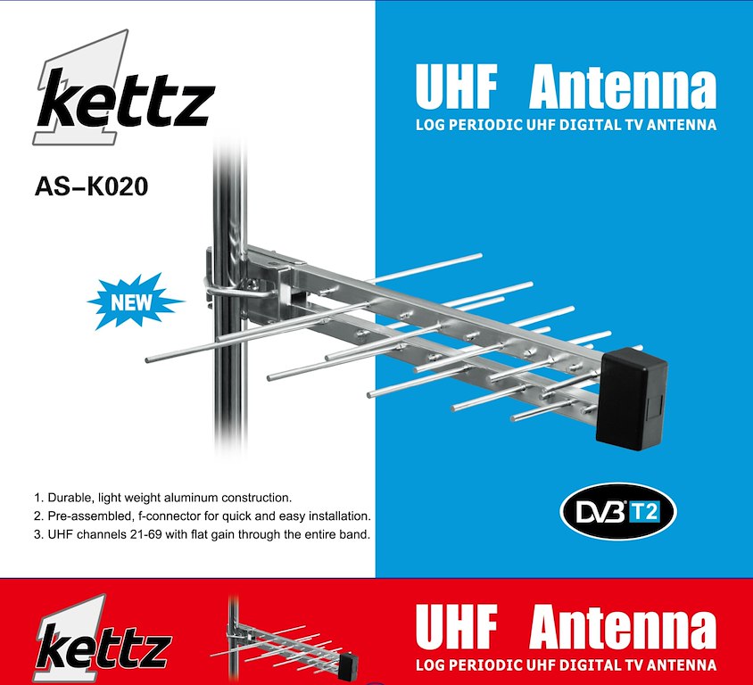 ANTENA KROVNA TV/FM/T2 SA RF KONEKTOROM KETTZ AS-K020