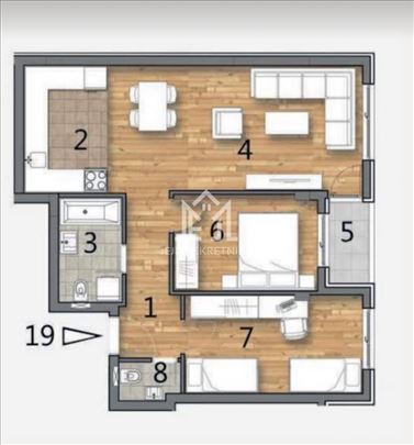 Trosoban stan, 62.57 m2, drugi sprat, sa PDV-om