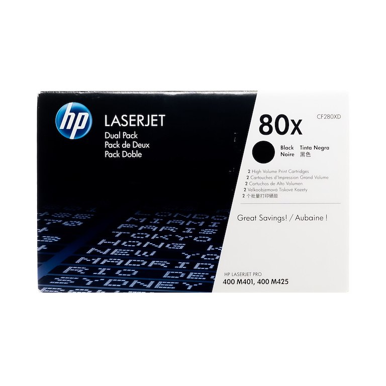 HP 80X 2-pack High Yield Black Original LaserJet Toner Cartridges, CF280XD