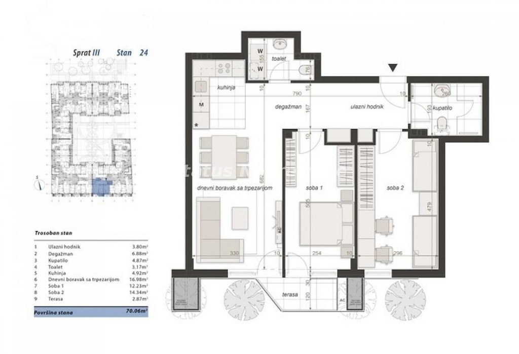 Centar-Pogodan Trosoban stan 70m2 u Izgradnji-povraćaj PDV-a-065/385 8880