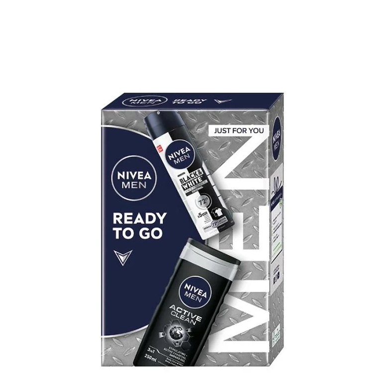 NIVEA SET MEN READY TO GO 60064147(DEO 150ML BLACK&WHITE INVISIBLE ORIGINAL+GEL ZA TUŠIRANJE 250ML ACTIVE CLEAN)