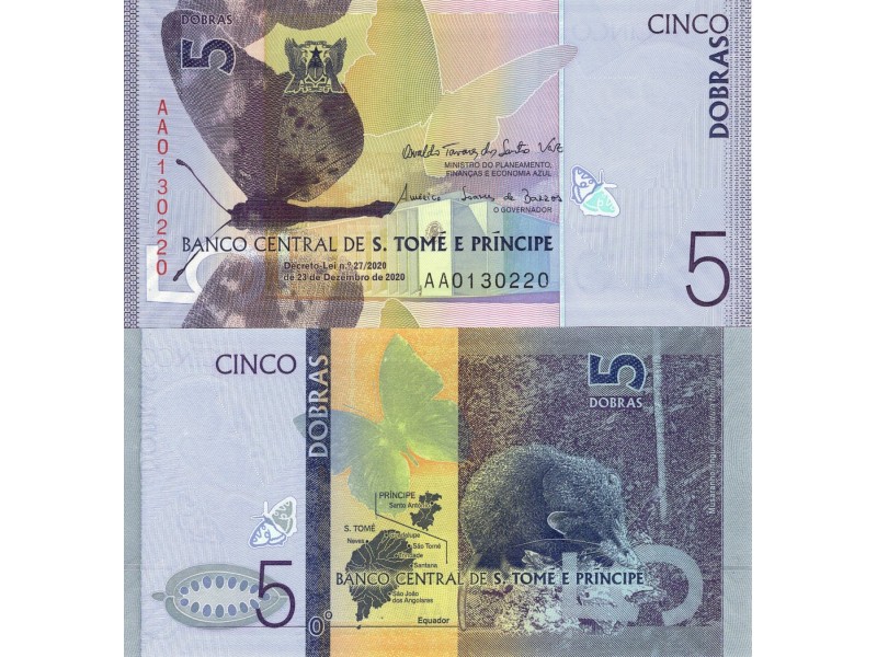 Sao Tome e Principe 5 Dobras 2020 UNC, P-76 Papirna