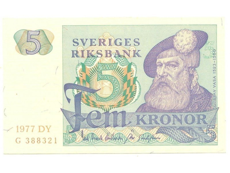 Svedska 5 kronor 1977 UNC