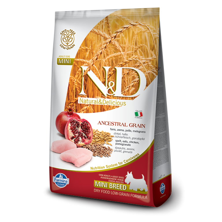 N&D Ancestral Grain hrana za pse Adult Mini - Piletina i nar 2.5kg