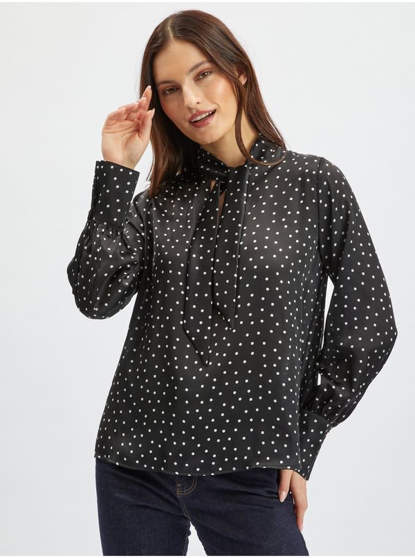 ORSAY BLACK LADIES SATIN POLKA DOT BLOUSE - WOMEN
