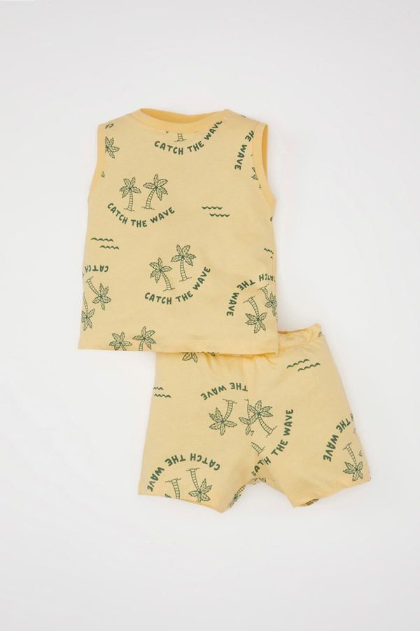 DEFACTO BABY BOY PALM TREE PATTERNED SLEEVELESS T-SHIRT SHORTS 2-PIECE SET