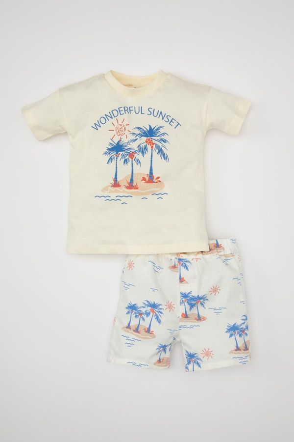 DEFACTO BABY BOY PALM TREE PATTERNED SHORT SLEEVE T-SHIRT SHORTS 2-PIECE SET