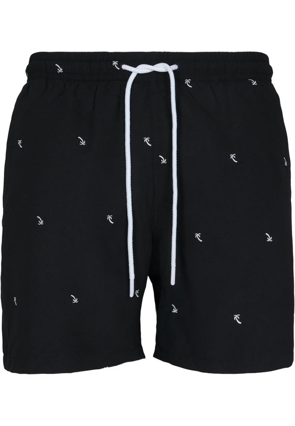 BLACK/PALM EMBROIDERED SWIM SHORTS