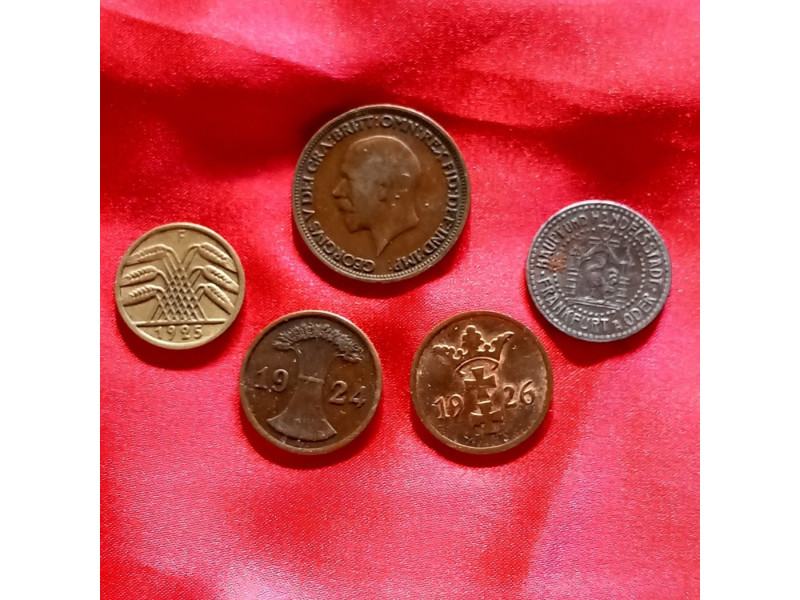 5 kovanica LOT, 4 Nemačke i 1 UK