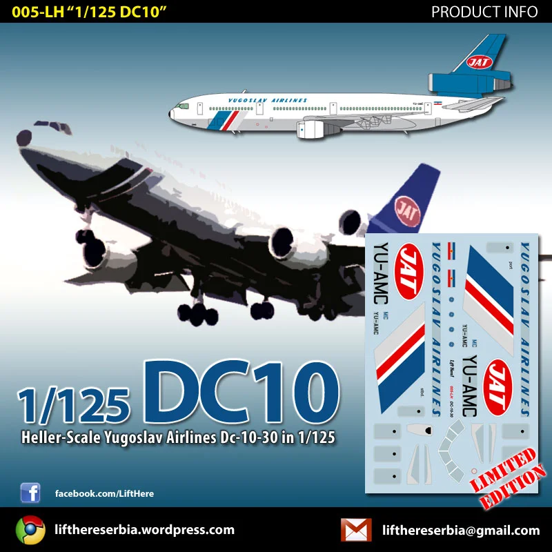 LIFT HERE! “1/125 DC10″, Heller-Scale Yugoslav DC-10-30 in 1/125