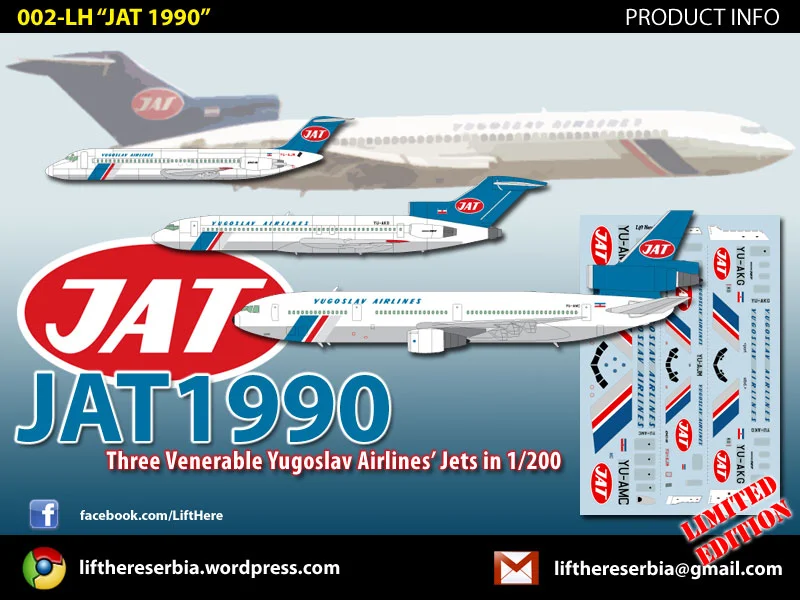 LIFT HERE! “JAT 1990″ B727, DC9 & DC-10 in 1/200