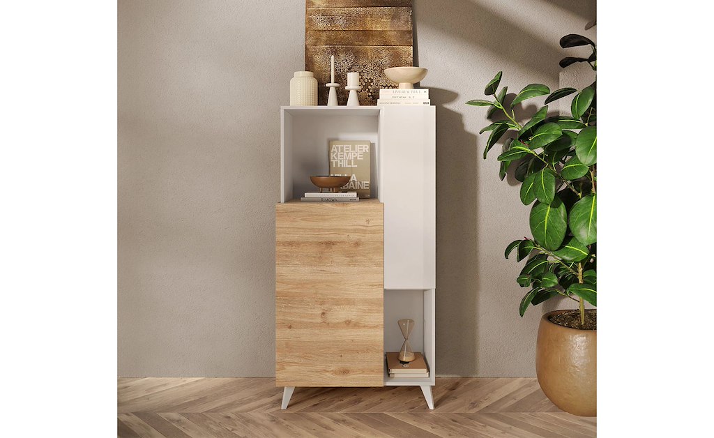 Monaco komoda 2 vrata 81x42x154 cm kašmir/hrast