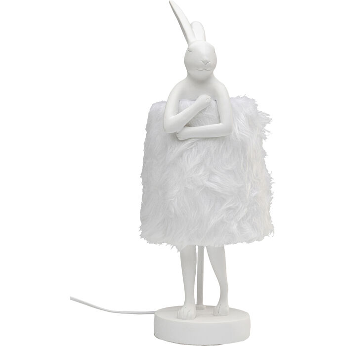 Table Lamp Animal Rabbit Fur White/Silver 50cm