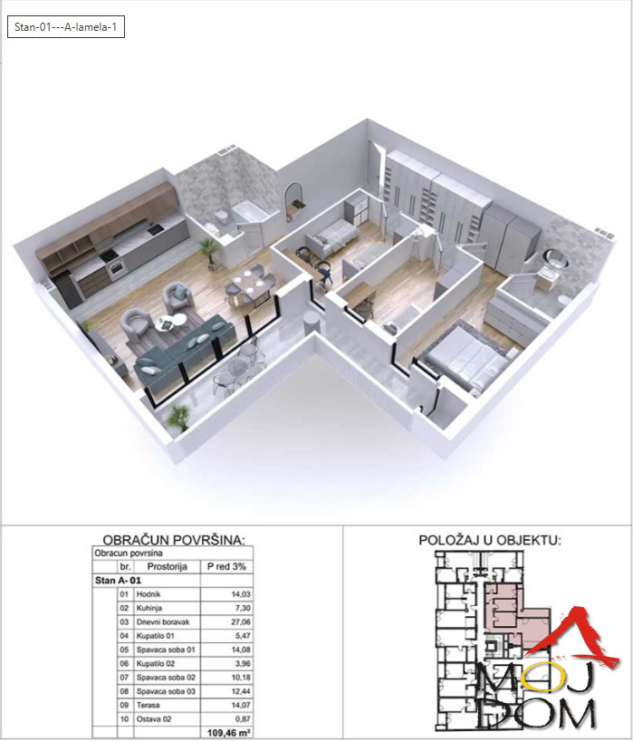 Trosoban stan, 79 m2, Marger, Hilandarska ID: i-07885