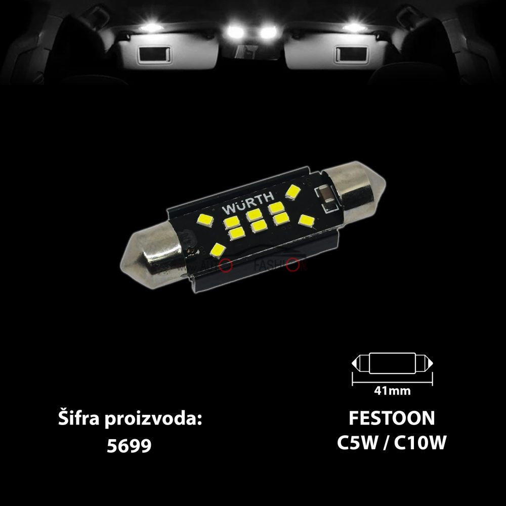 LED sijalica Festoon C10W C5W 41mm CANBUS 10 smd PAR