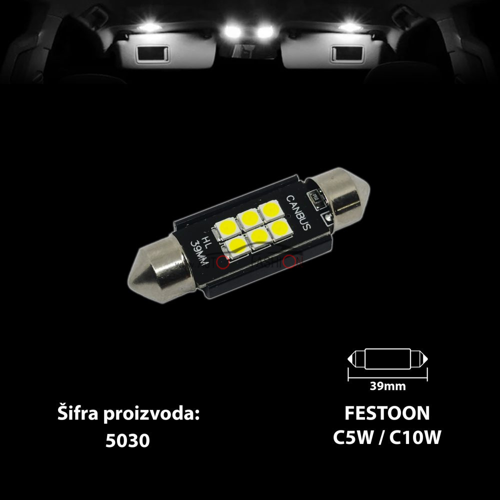 LED sijalica Festoon C10W C5W 39mm CANBUS 6 smd