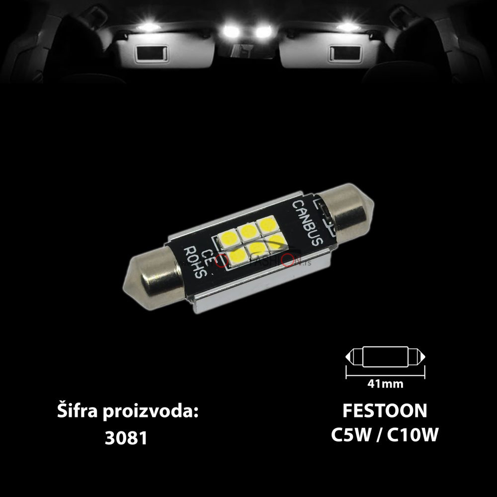 LED sijalica Festoon C10W C5W 41mm CANBUS 6 smd PREMIUM