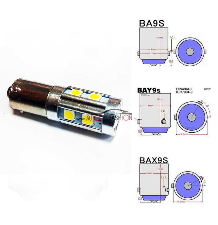 LED sijalica BA9S H6W CANBUS 9 smd