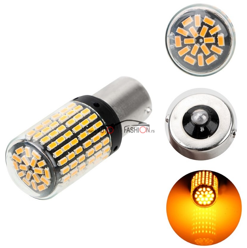 LED sijalica BA15S P21W CANBUS 144 smd ŽUTA za migavac PAR