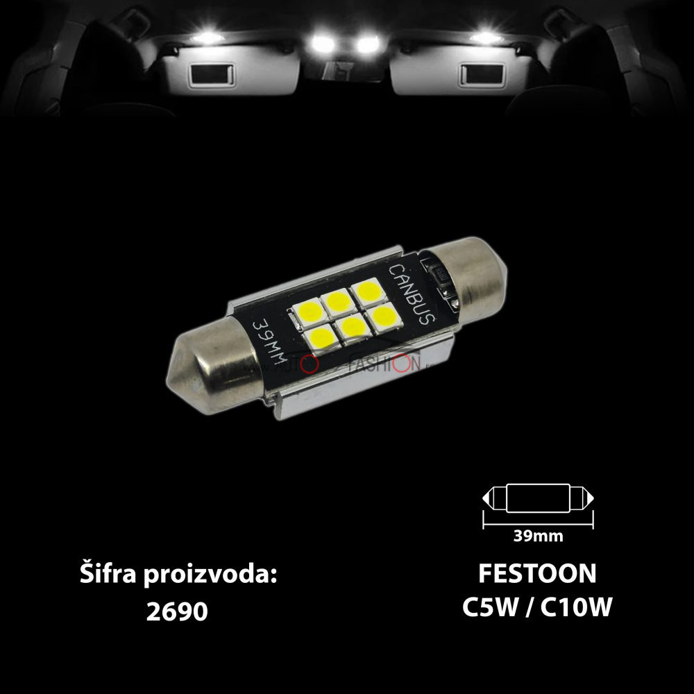 LED sijalica Festoon C10W C5W 39mm CANBUS 6 smd PREMIUM