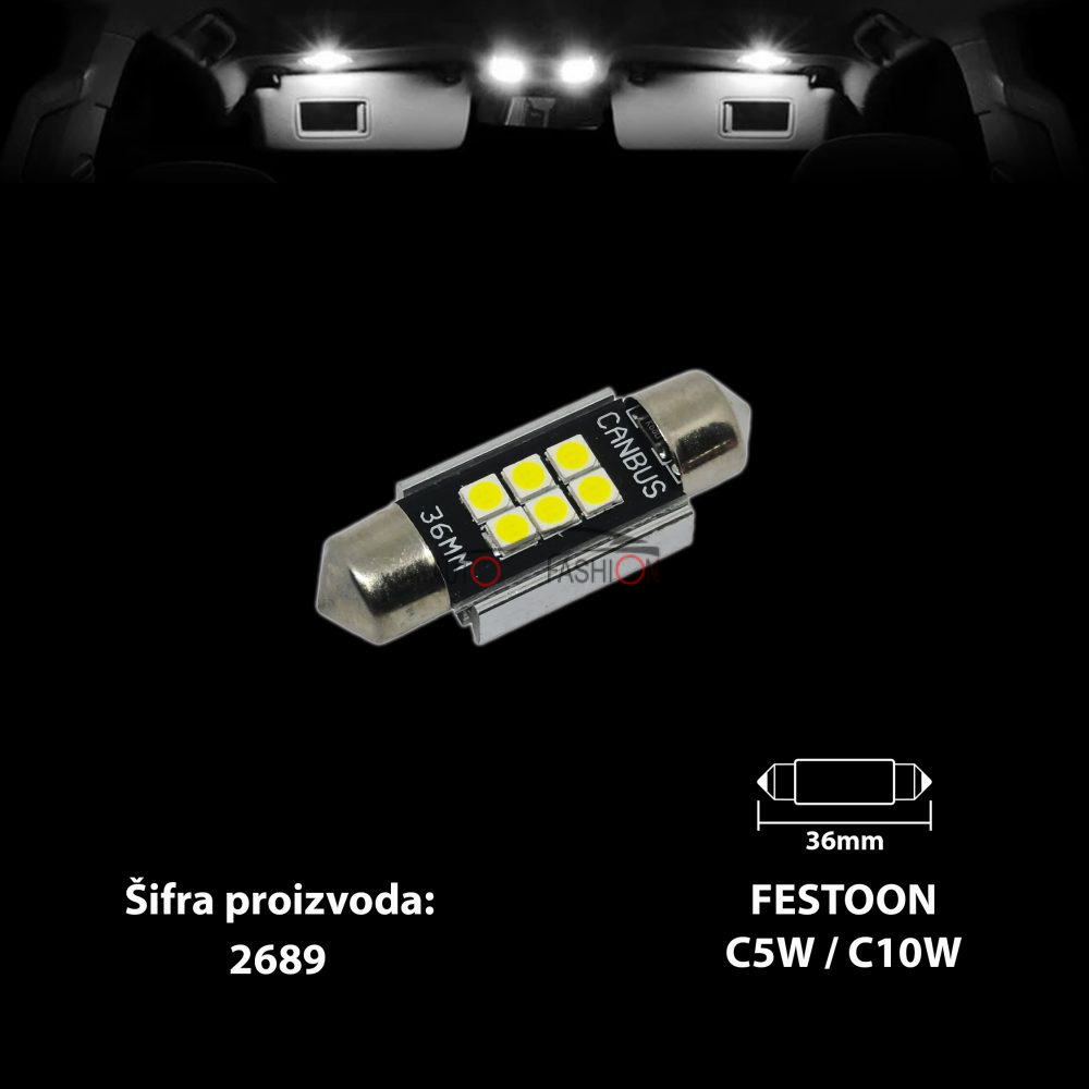 LED sijalica Festoon C10W C5W 36mm CANBUS 6 smd PREMIUM